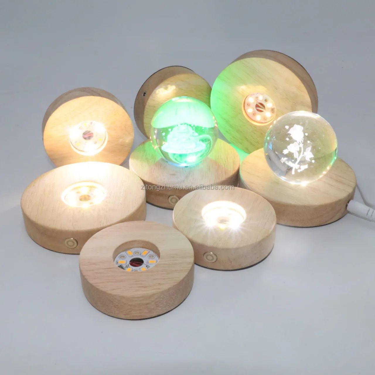 Acrylic Display Round Wooden Base Lamp Led 3d Night White And Warm Light Round Base Table Lamp ...