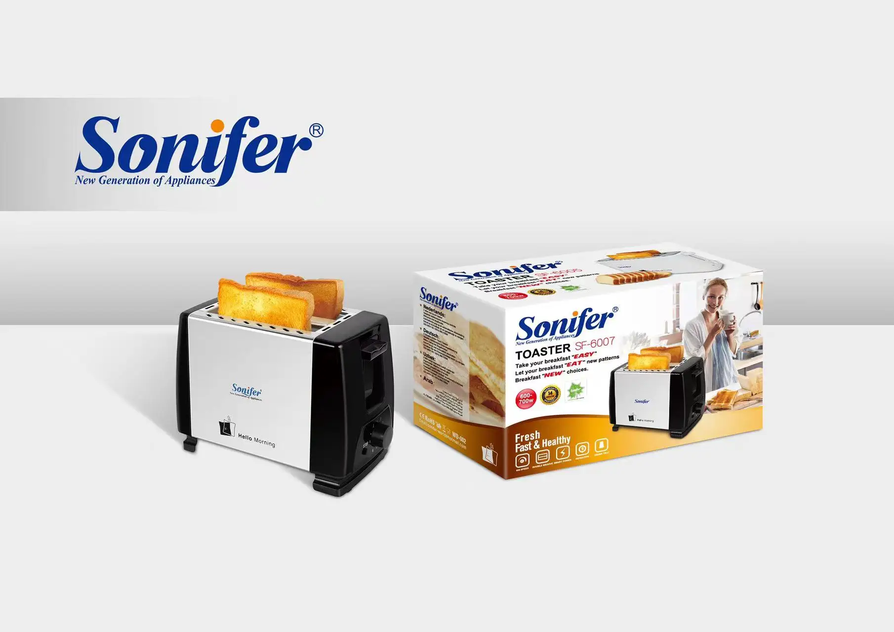 Sonifer Sf-6007 Kitchen Cheapest Smart Pop Up Vertical Electric 2 Slice ...