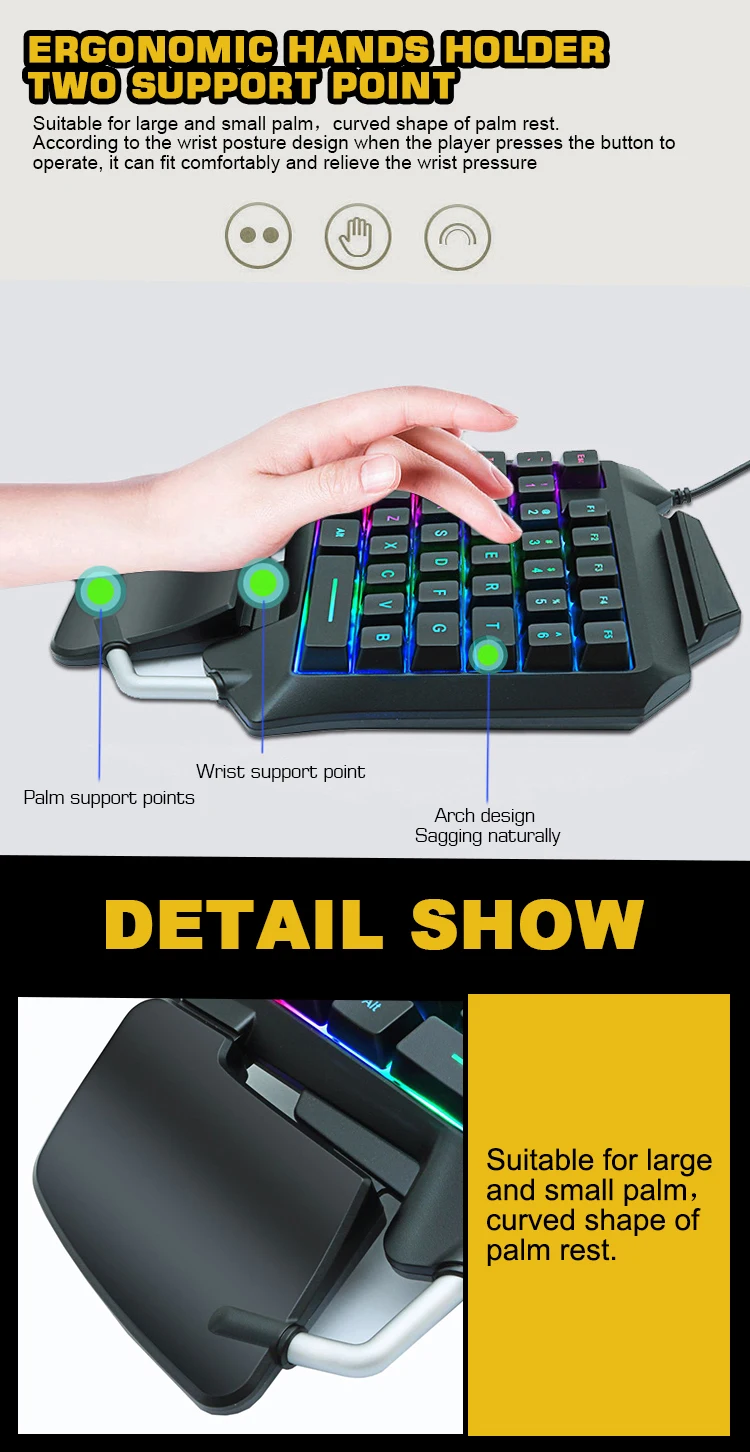Teclado Ergonómico Con Cable Y Retroiluminación Para Videojuegos,35 ...