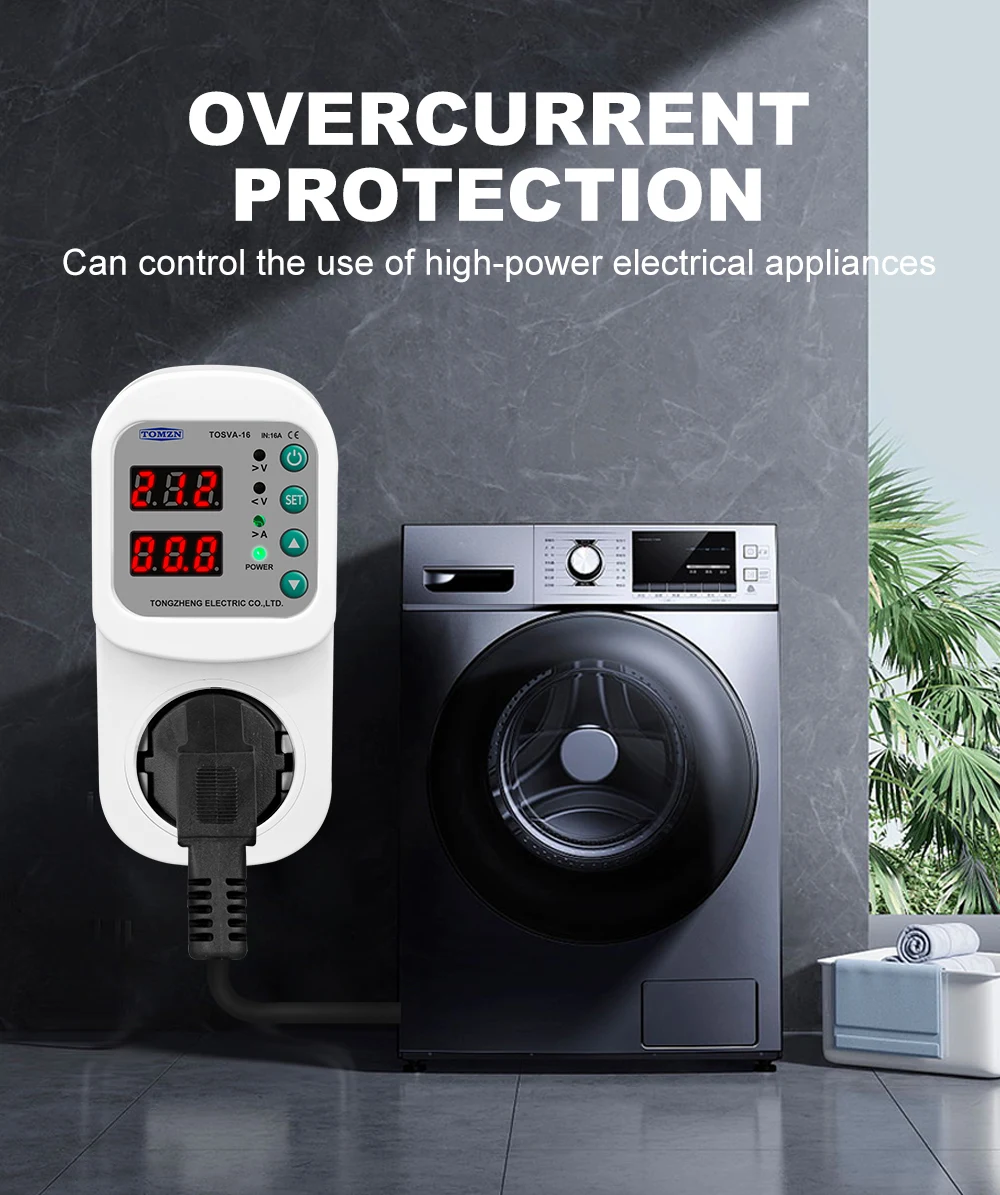 TOMZN Automatic Voltage Current Protector Socket AC 110V 220V