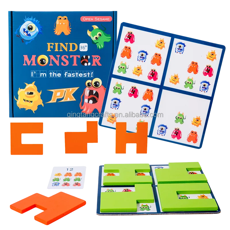 Wooden Puzzle Find Monsters Matching Game Logical Brain Training Toy ...