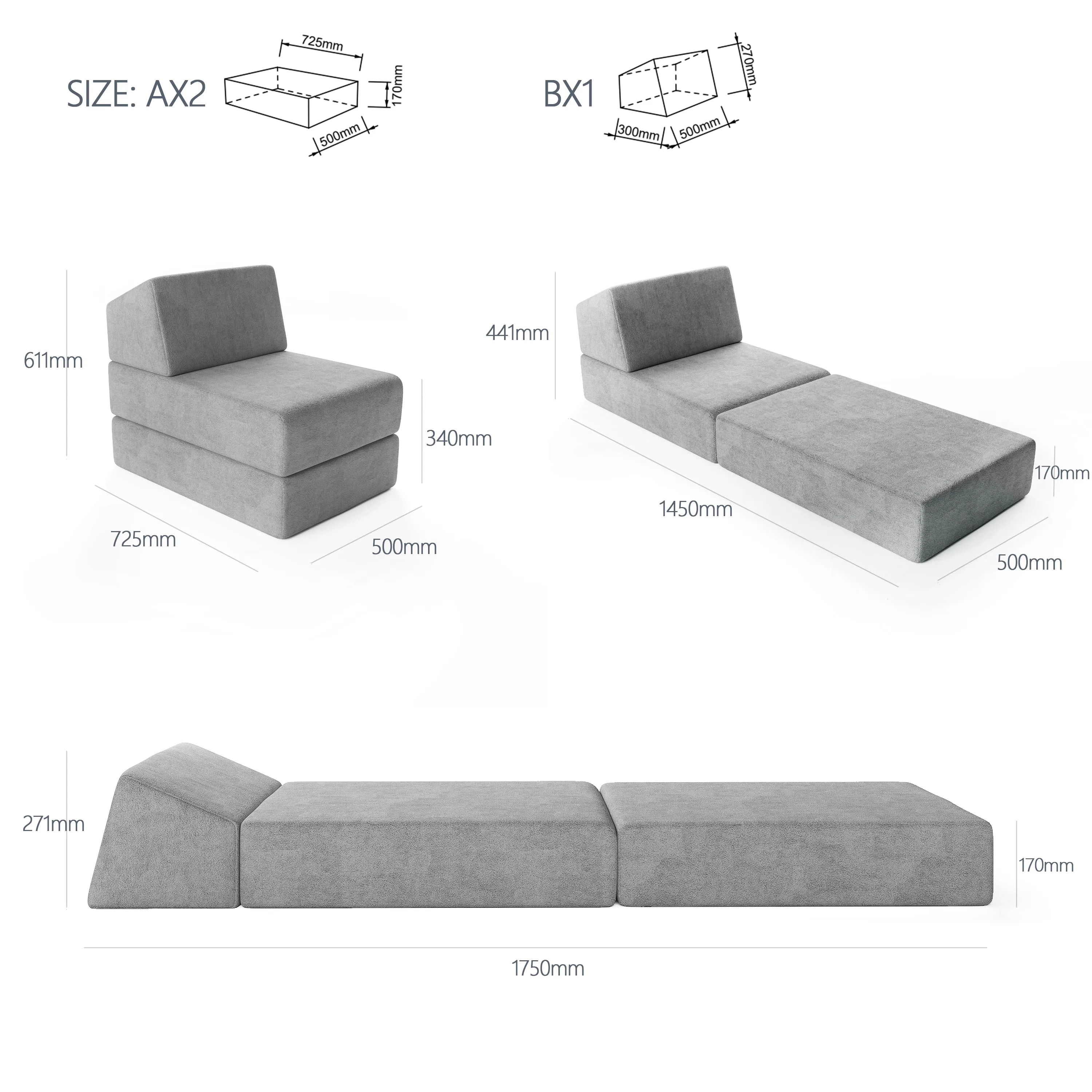 SAIEN Manufacturer Foldable Sofa Couch with Pillows Tri Folding ...
