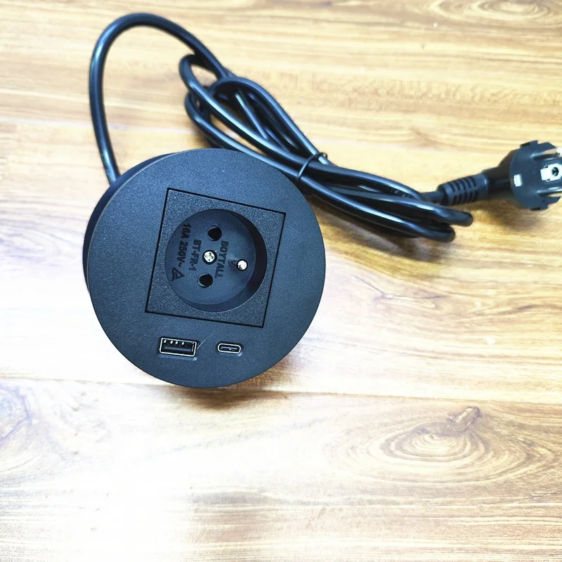 Office Desk Mount 80mm French Power Round Grommet Usb-c Socket For Home ...
