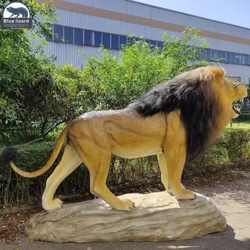 Realistic Life Sized Animal Model Animatronics Remote Control Lion For ...