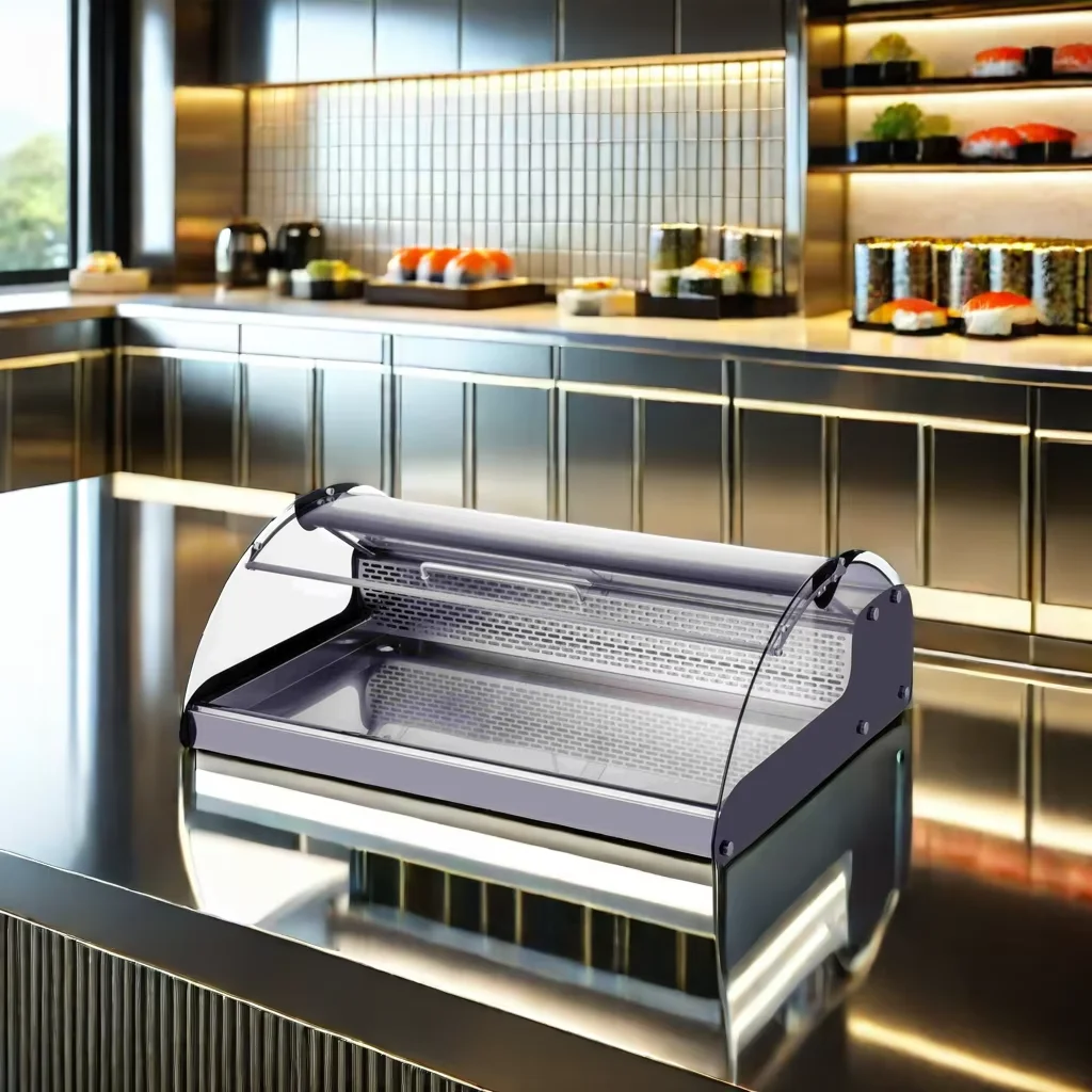 Curved Glass Countertop Display Cooler Direct Cooling Seafood Food ...