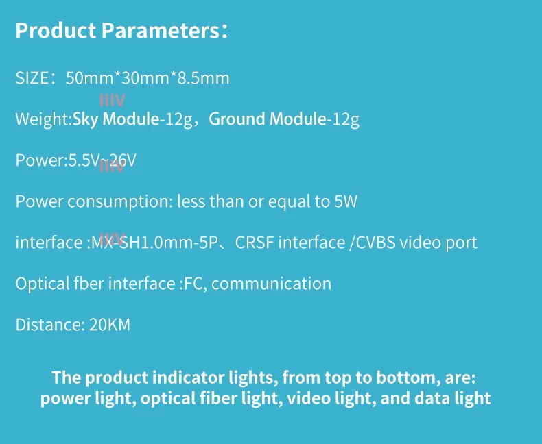 Drone TTL to Fiber Optic Transceiver Module 20km - FC/AV/VCC/GND Interface