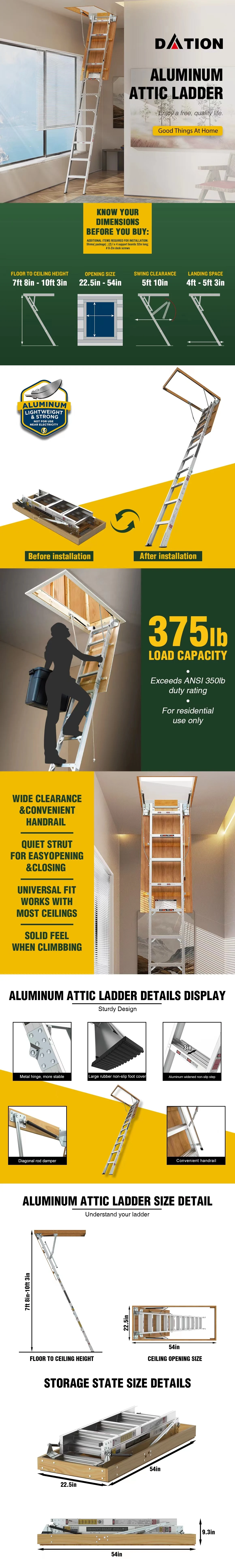 Deluxe Household Aluminium Folding Attic Ladder Loft Telescopic Ladder ...