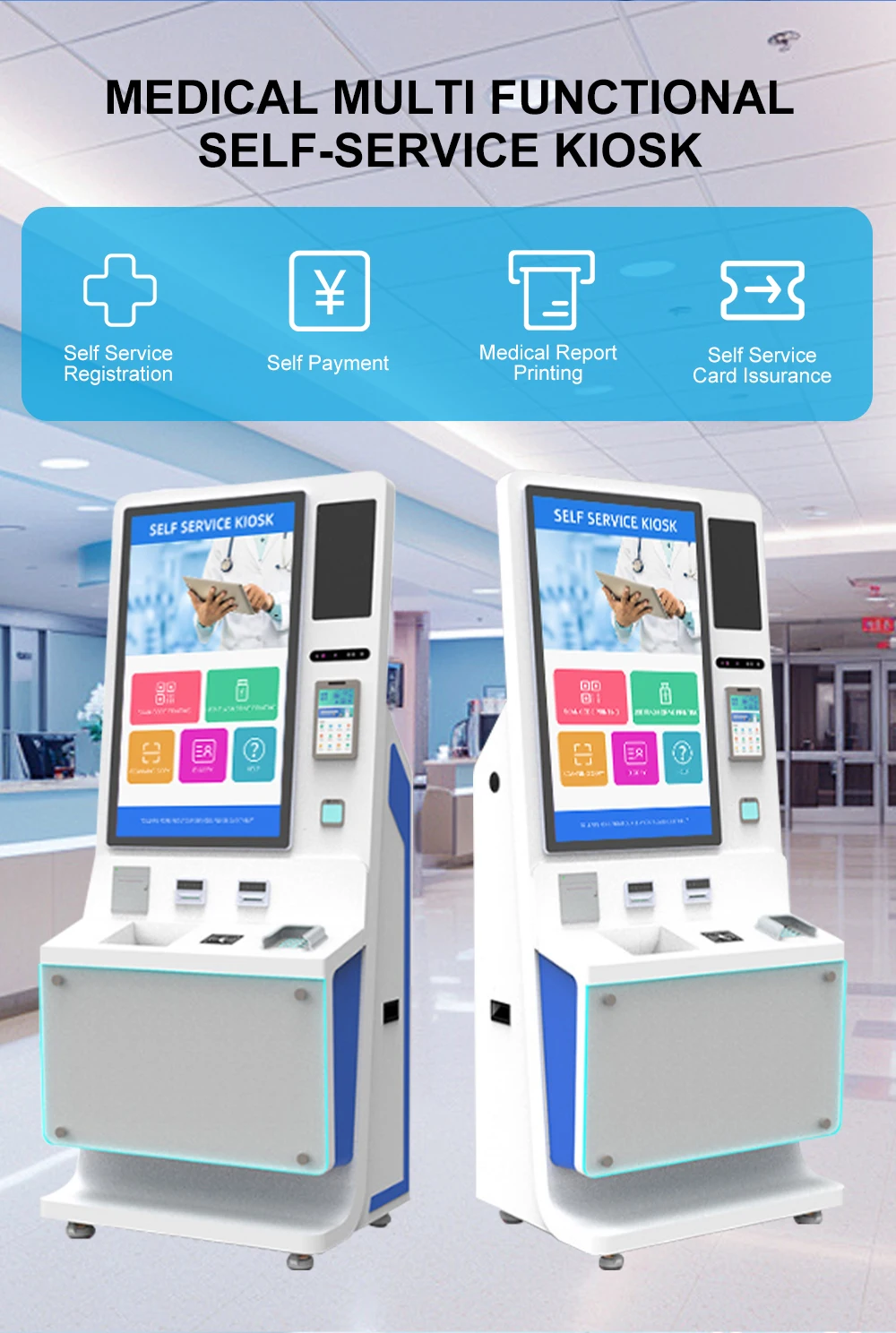 Modern Design Card Dispenser Curved Touch Screen Kiosk A4 Printing Cash ...