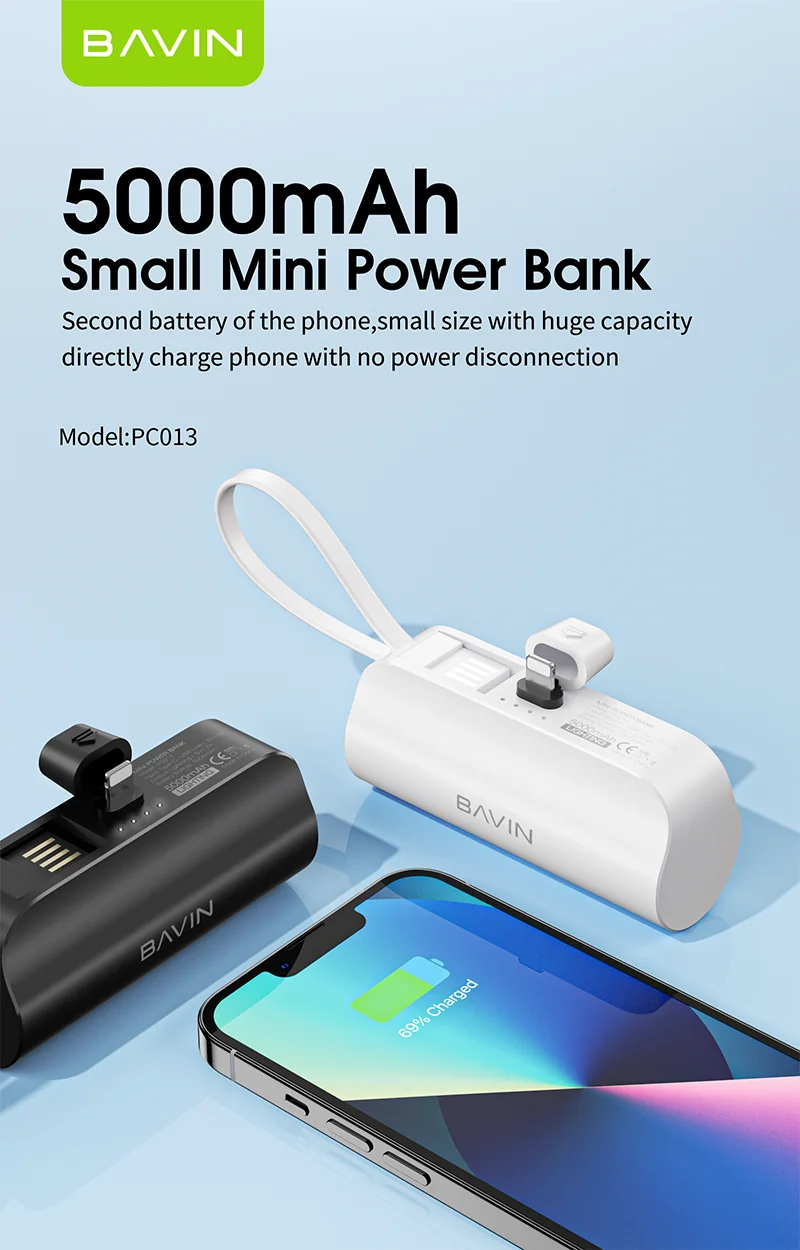 Bavin Wholesale 5000mah Mini Ultra Compact Portable Charger Power Bank ...