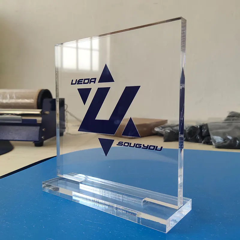 Clear Acrylic Logo Display Block for Business with Inspiring Desk ...