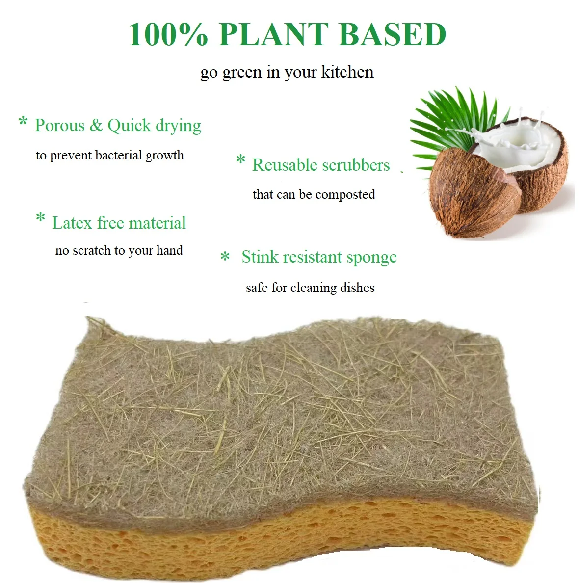 Eco-friendly Kitchen Sponges - Biodegradable Coconut Scrubbers