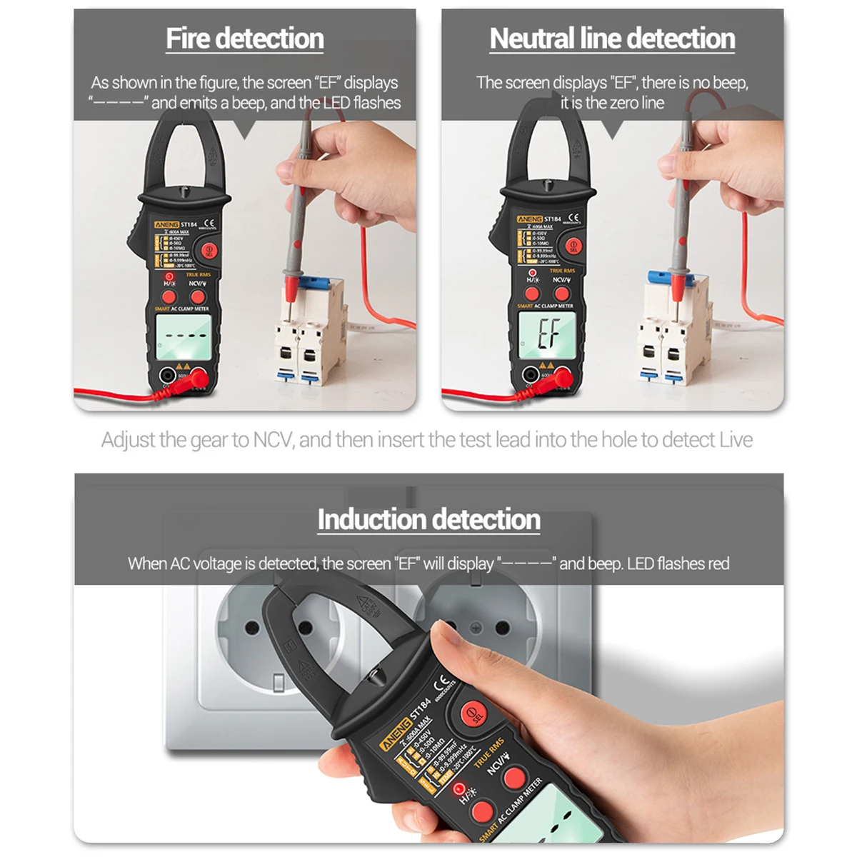 True Rms Digital Multimeter Clamp Meter Dc/ac Voltage Detector Ac Amp ...