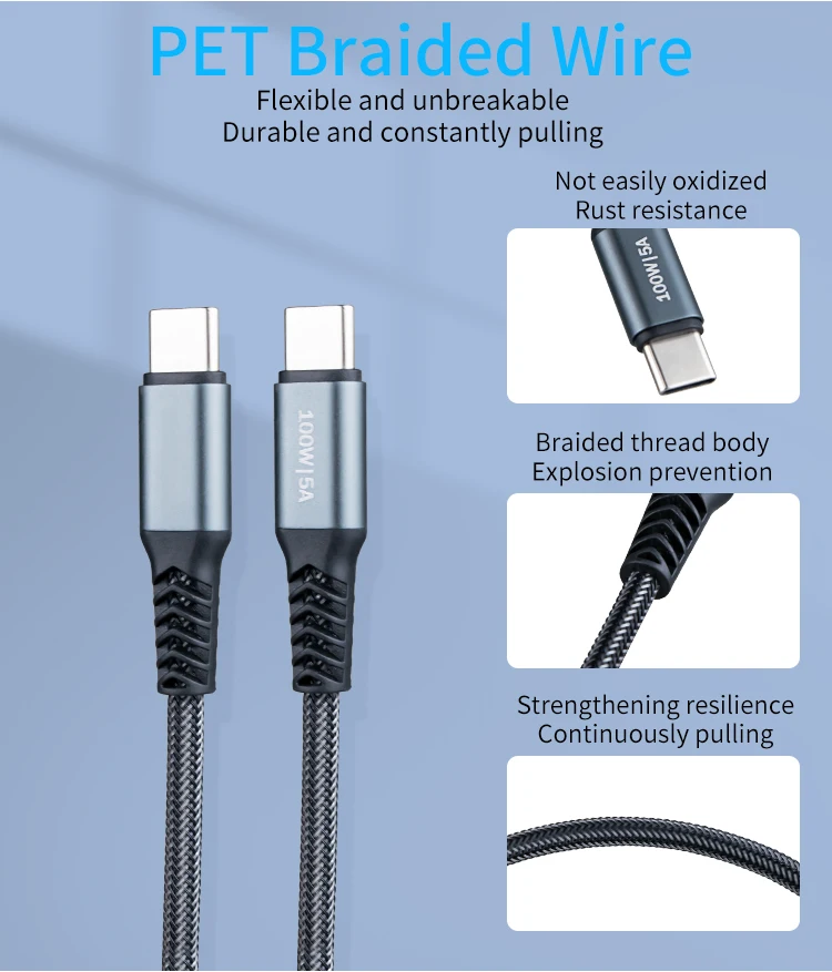1M 2M Nylon Braided 100W PD USB Cable Type-C Cable for Samsung Mobile ...