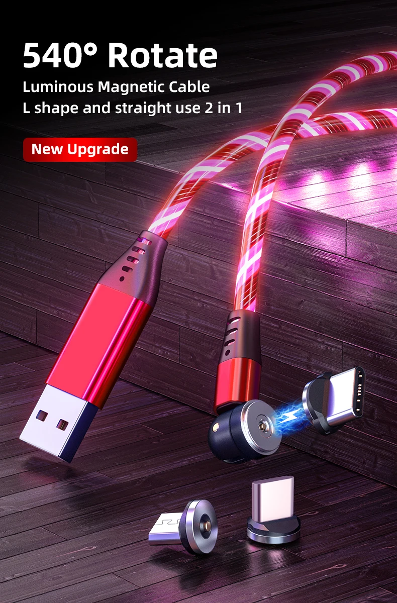 2024 L-shaped Rotate Usb Magnetic 3in1 Luminous Usb Charging Cables For ...