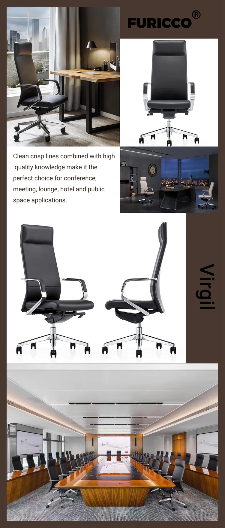 FURICCO Minimalistic Design High Back Executive Genuine Leather Office ...