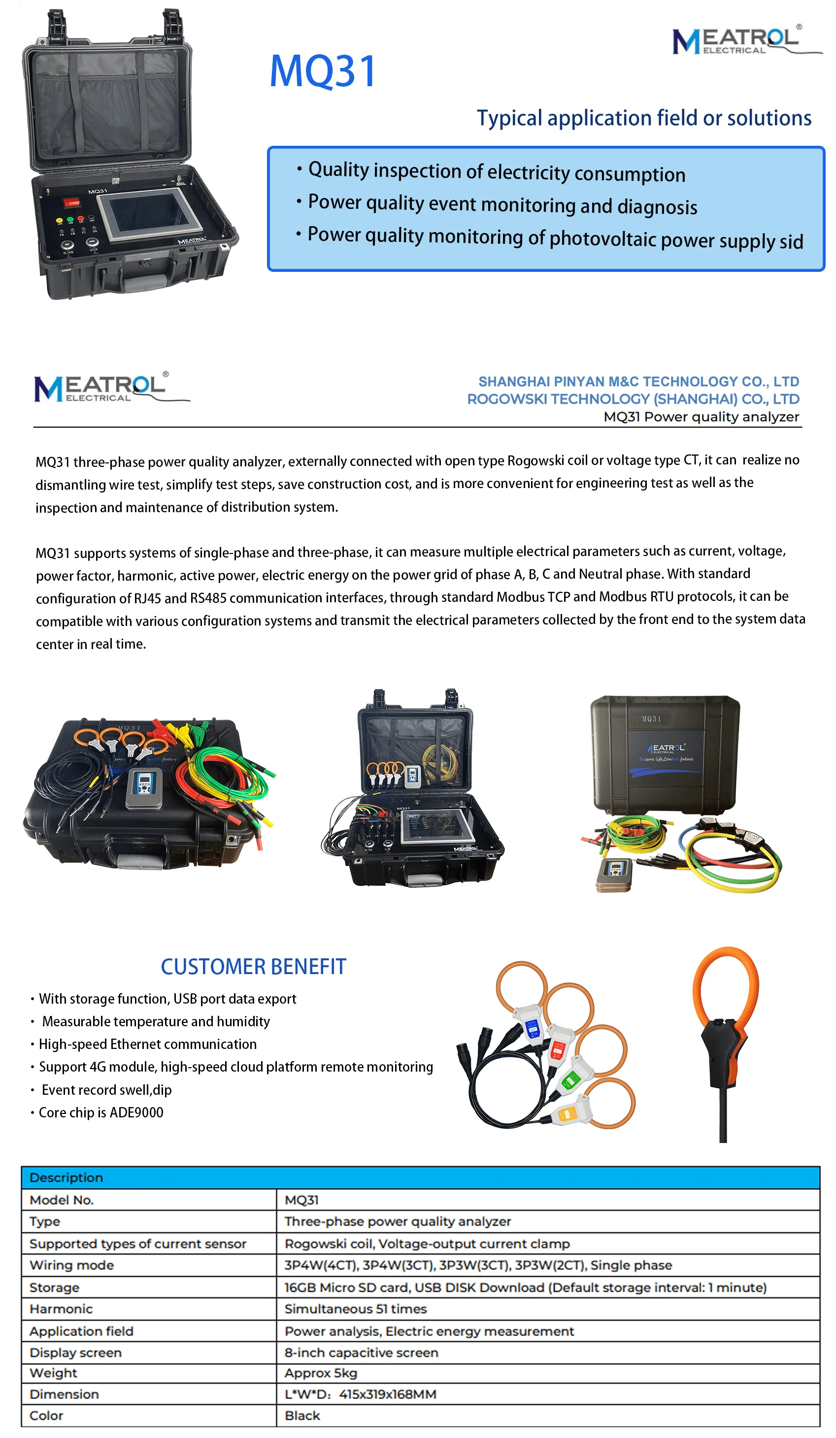 Meatrol Mq31 Portable Energy Meter Data Logger Three Phase Network ...