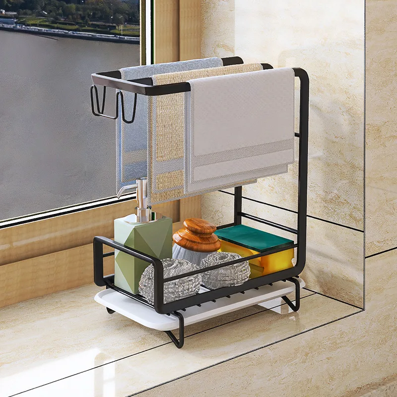 Rag rack de drenagem desktop parede dual-purpose cozinha dishcloth ...