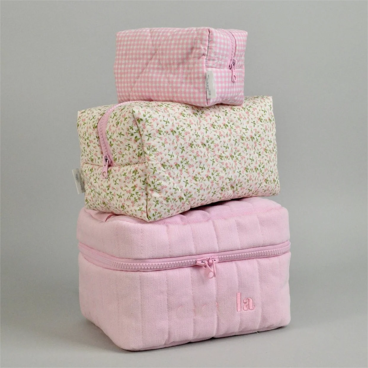 Custom Quilted Vanity Velvet Makeup Pouch - Floral Printing