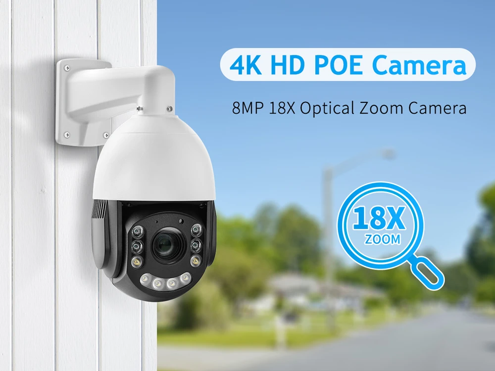 8mp 4k Hd Ip Camera Outdoor Ptz Poe 18x Optical Zoom Two Way Audio Dome Ir Color Cctv Xmeye ...