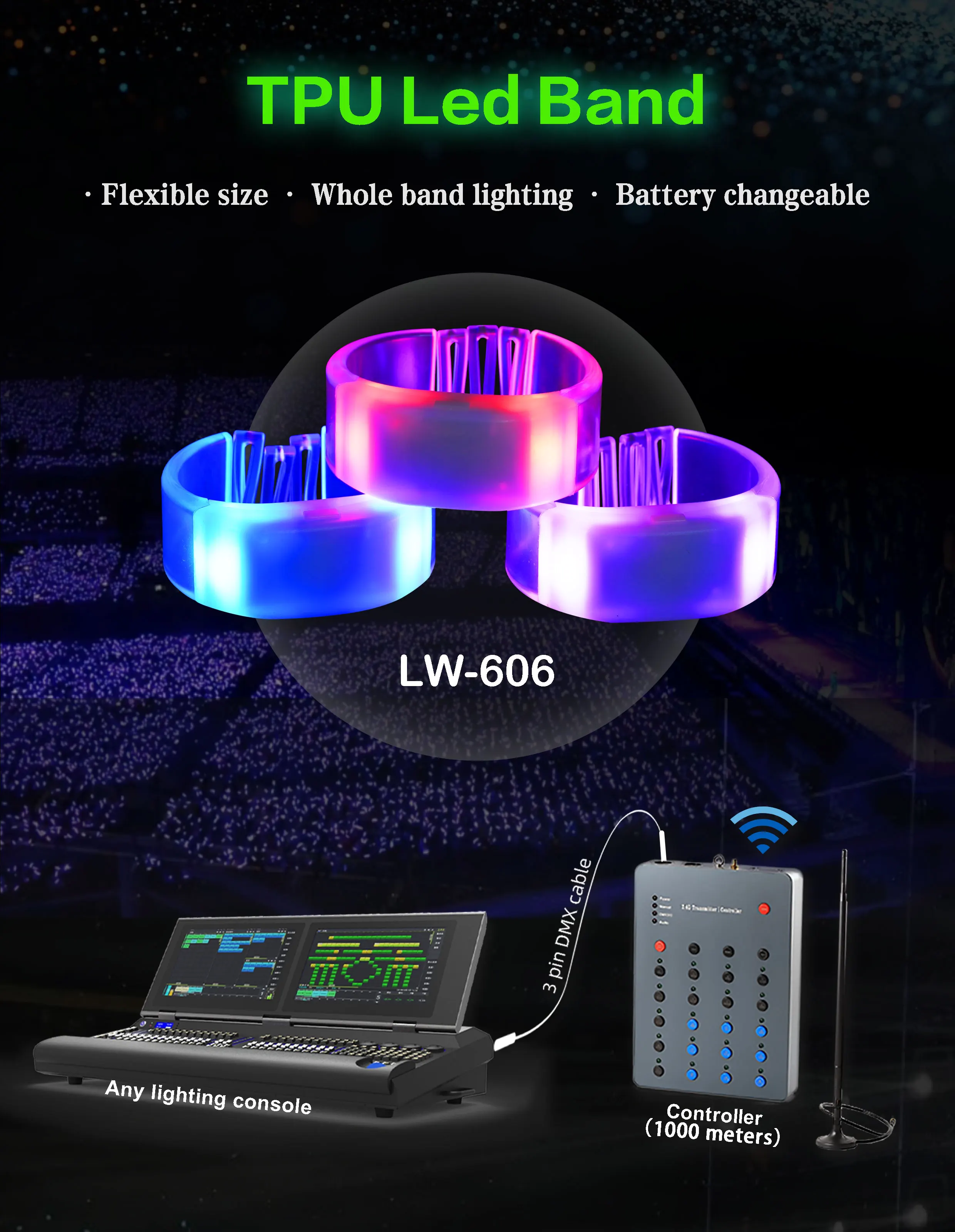 Long Distance Remote Controlled Led Wristbands Light up Bracelets for ...