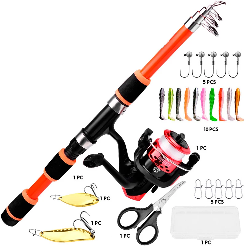 1.5m 1.8m Telescopic Fiberglass Fishing Rod With Spinning Wheels Full ...