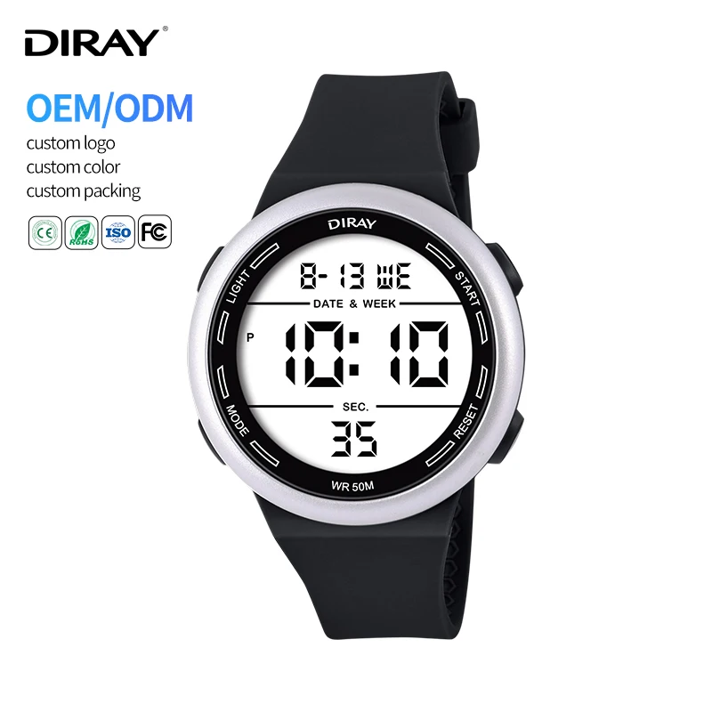 Diray 24702 Fashion Running Wristwatch Silicone Strap Big Round Screen ...