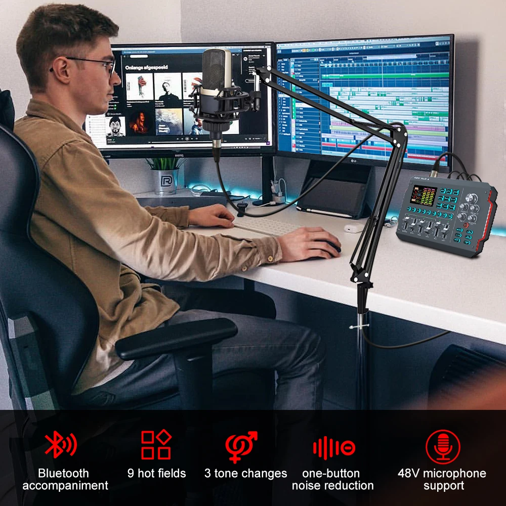 Professional Wireless Sound Card Kit With 48V XLR Microphone Noise ...