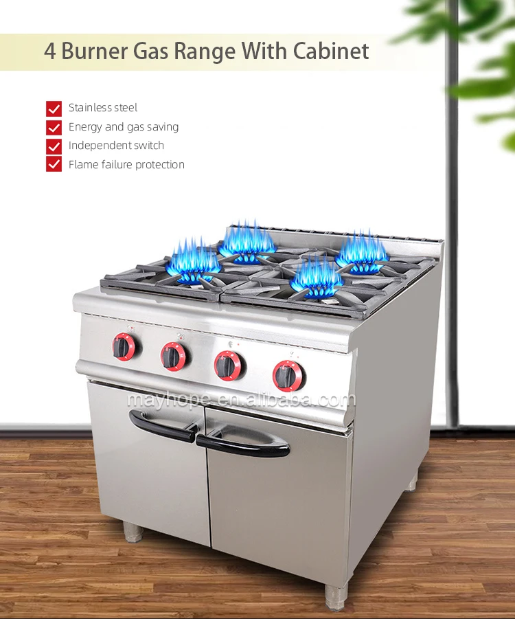 Gas Range Stove Four Burner Cooker with Cabinet Commercial Gas Burner ...