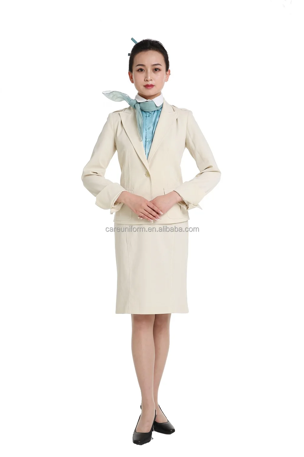 Beige Jacket Skirt & Blue Shirt Korean Airline Stewardess Uniforms ...