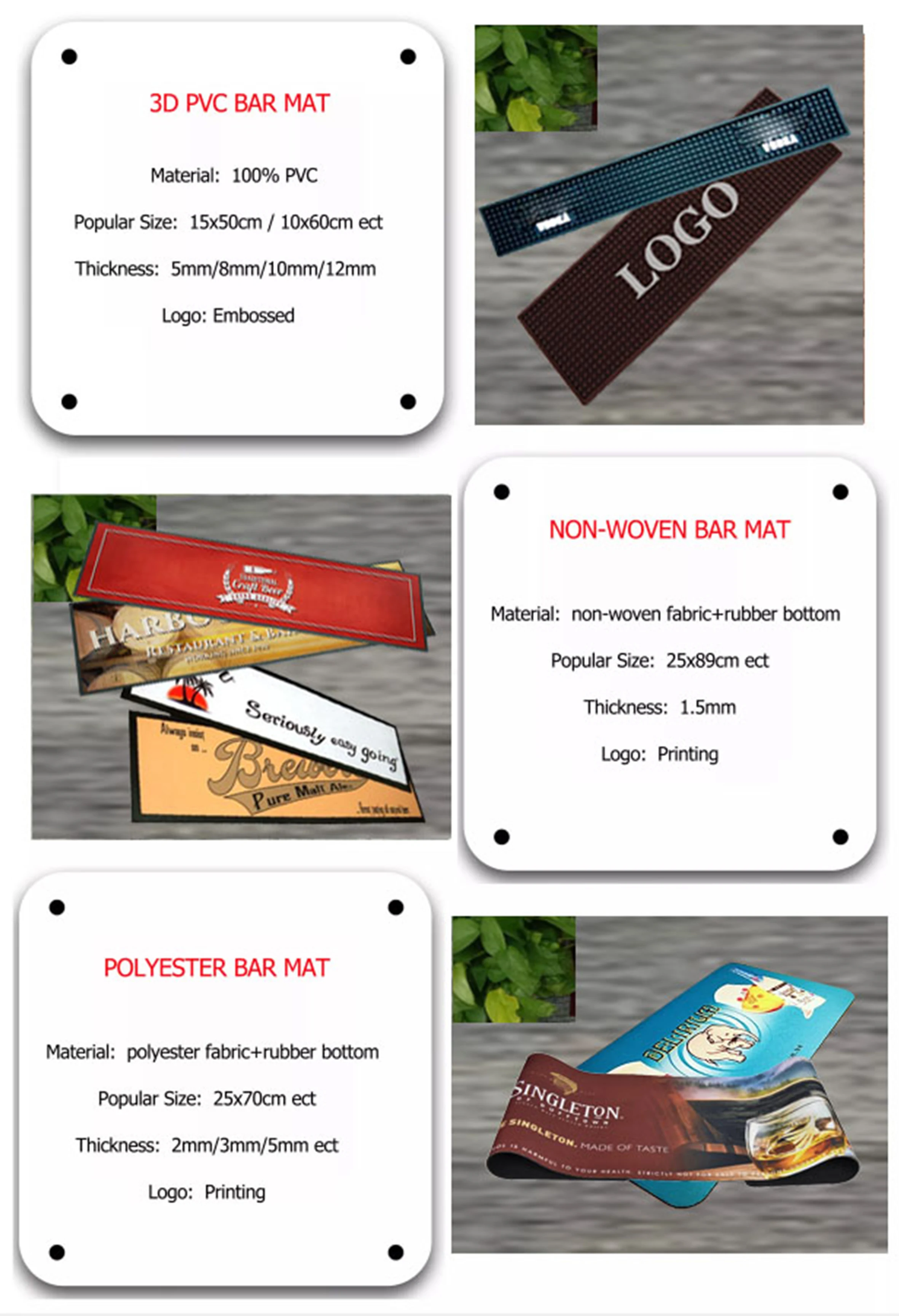 OEM Logo Soft PVC Rubber Mat - Custom Full Printing Bar Runner