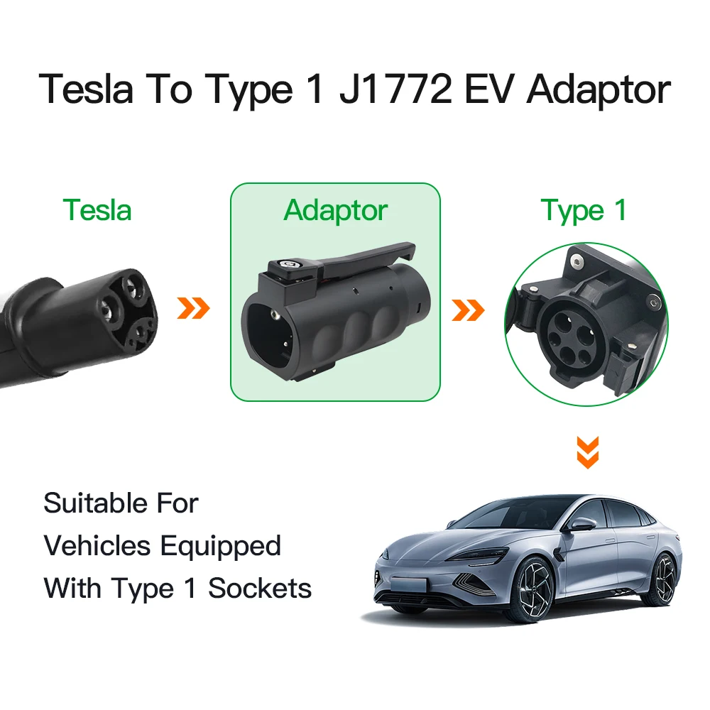 Sae J1772 Type 1 to Type 2 Max 80A 250v Tesla Charger Ev Adapter Tesla ...
