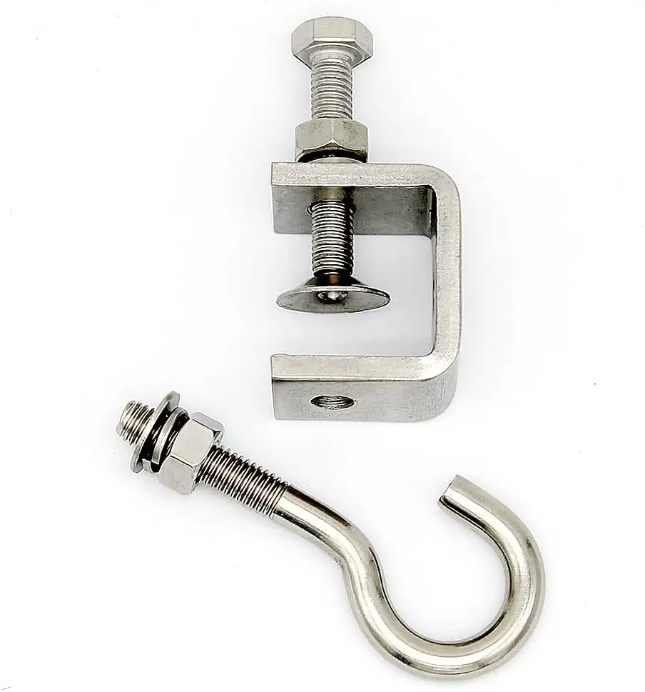 C Clamp Stainless Steel Beam Clamp with Stainless Steel Hooks