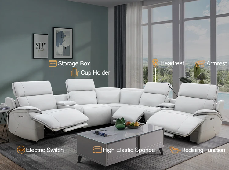 MANWAH CHEERS 5-Seater Modern White Leather Sofa Set