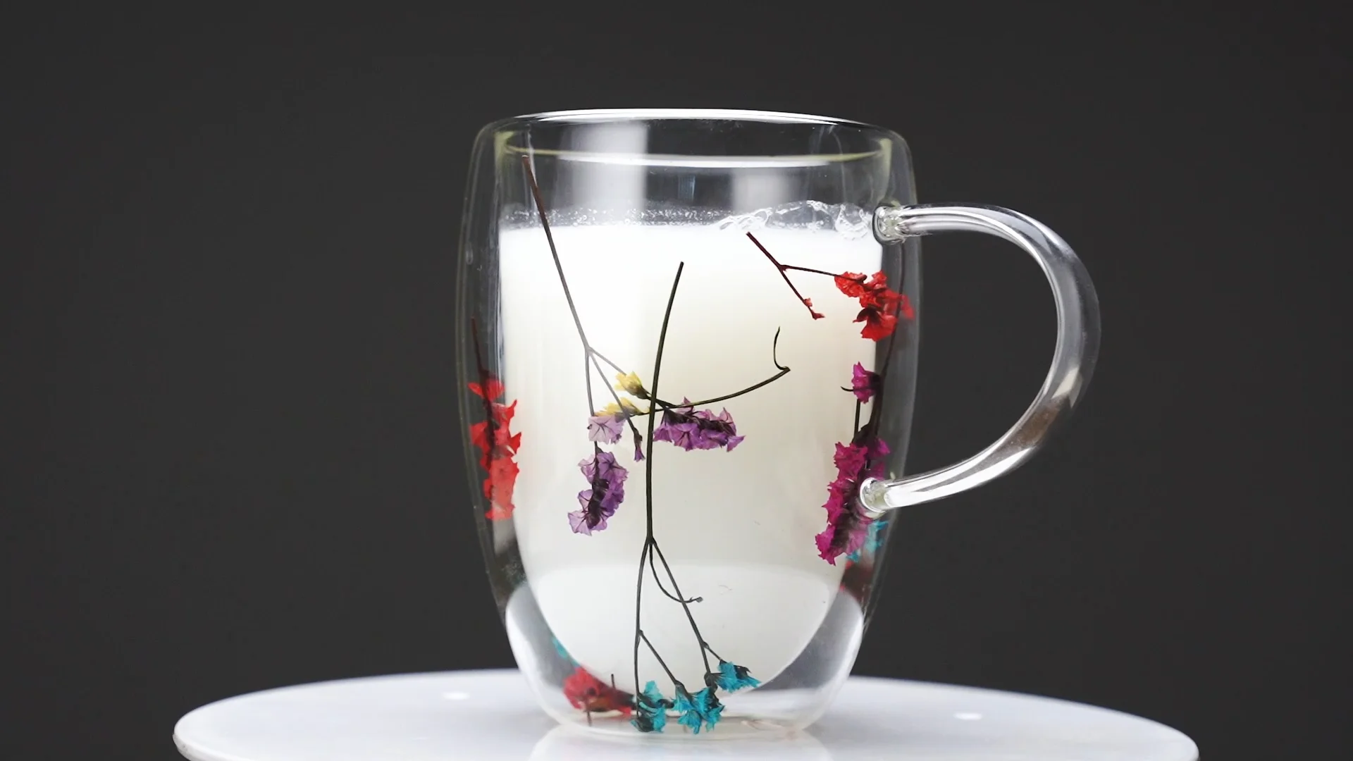 Creative Design 250ml 350ml Double Wall Glass Mug Cup With Dry Flower ...