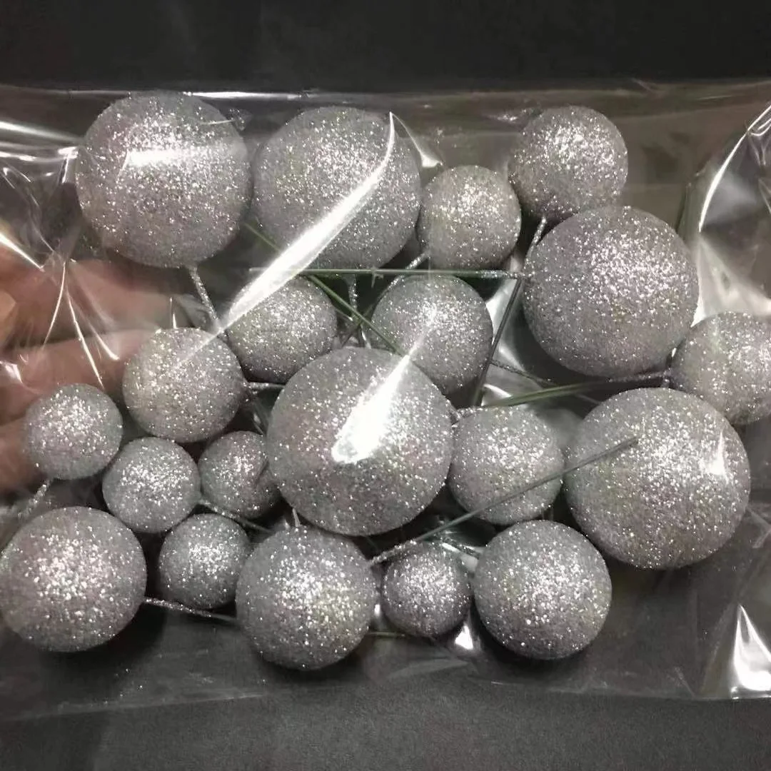 20pcs Mixed Size Foam Cake Balls Gold Silver Glitter Faux Balls For ...