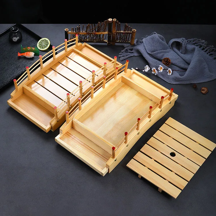 Japanese Restaurant Bamboo Arch Bridge Sushi Boat Plate Tray Large ...