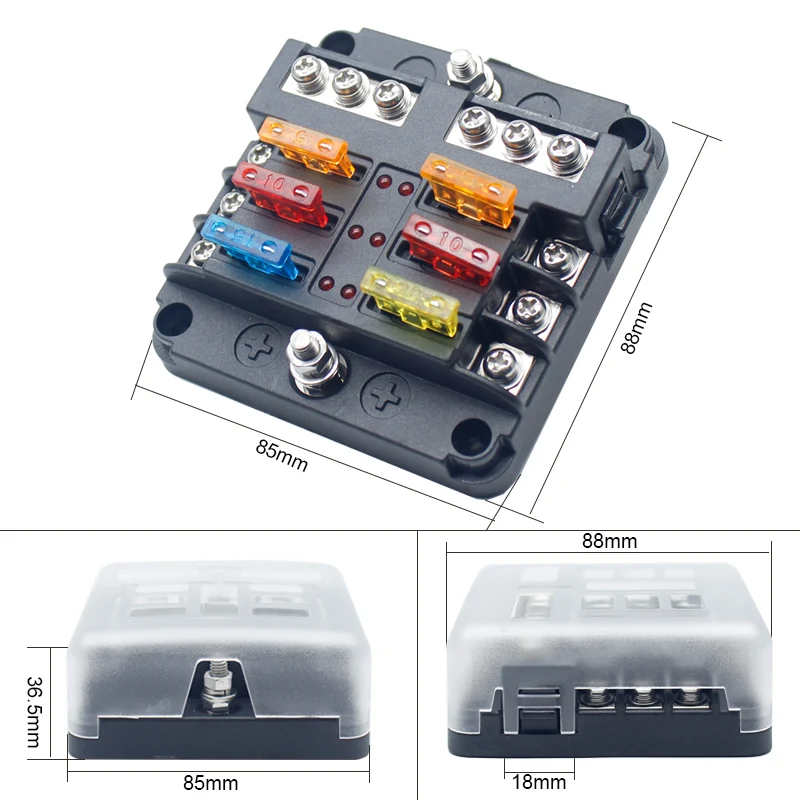 Waterproof 6 Way DC 12V Fuse Holder with LED Indicators