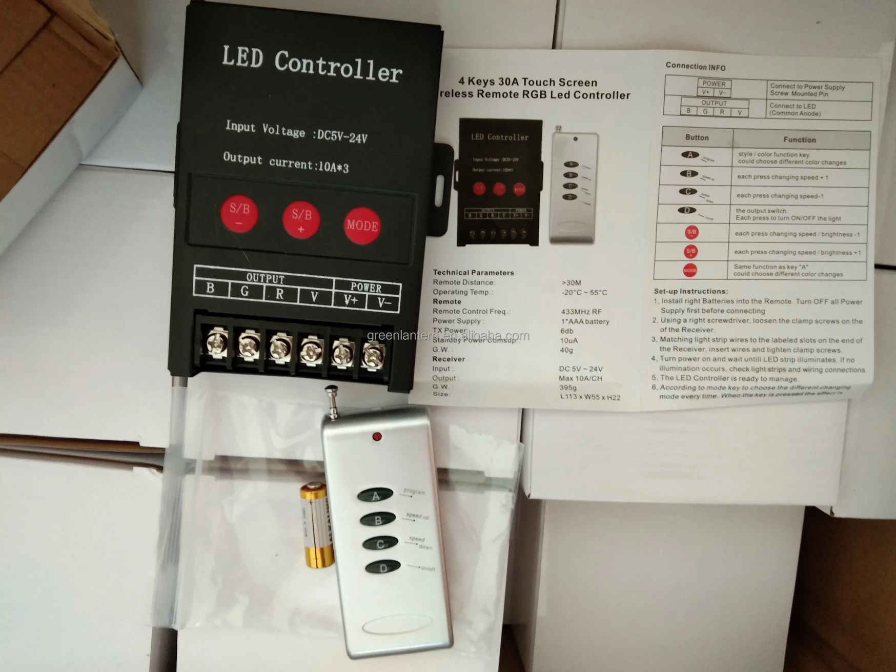 30A RGB Controller with Wireless RF Remote - 360W LED Power