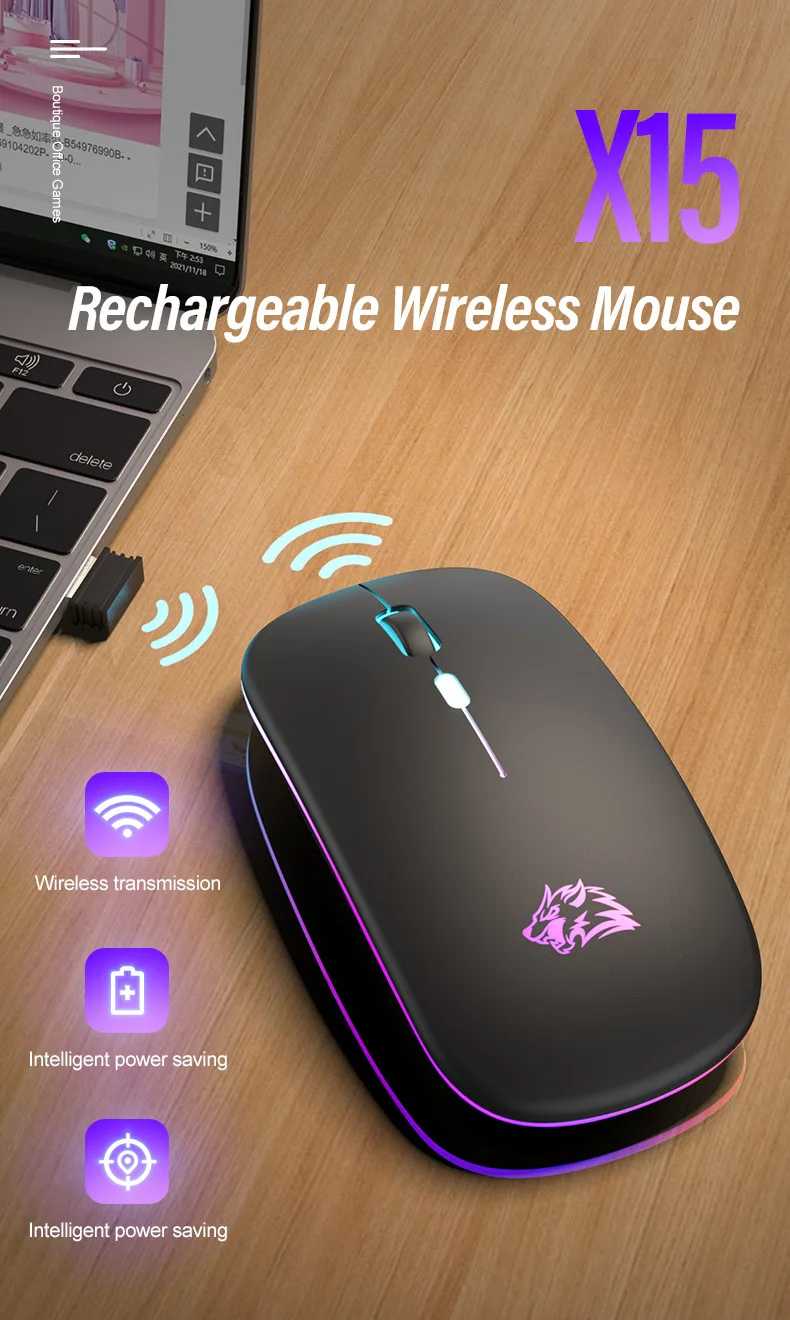 Free Wolf X15 Mute Wireless Gaming Mouse - Rechargeable, LED Backlit ...