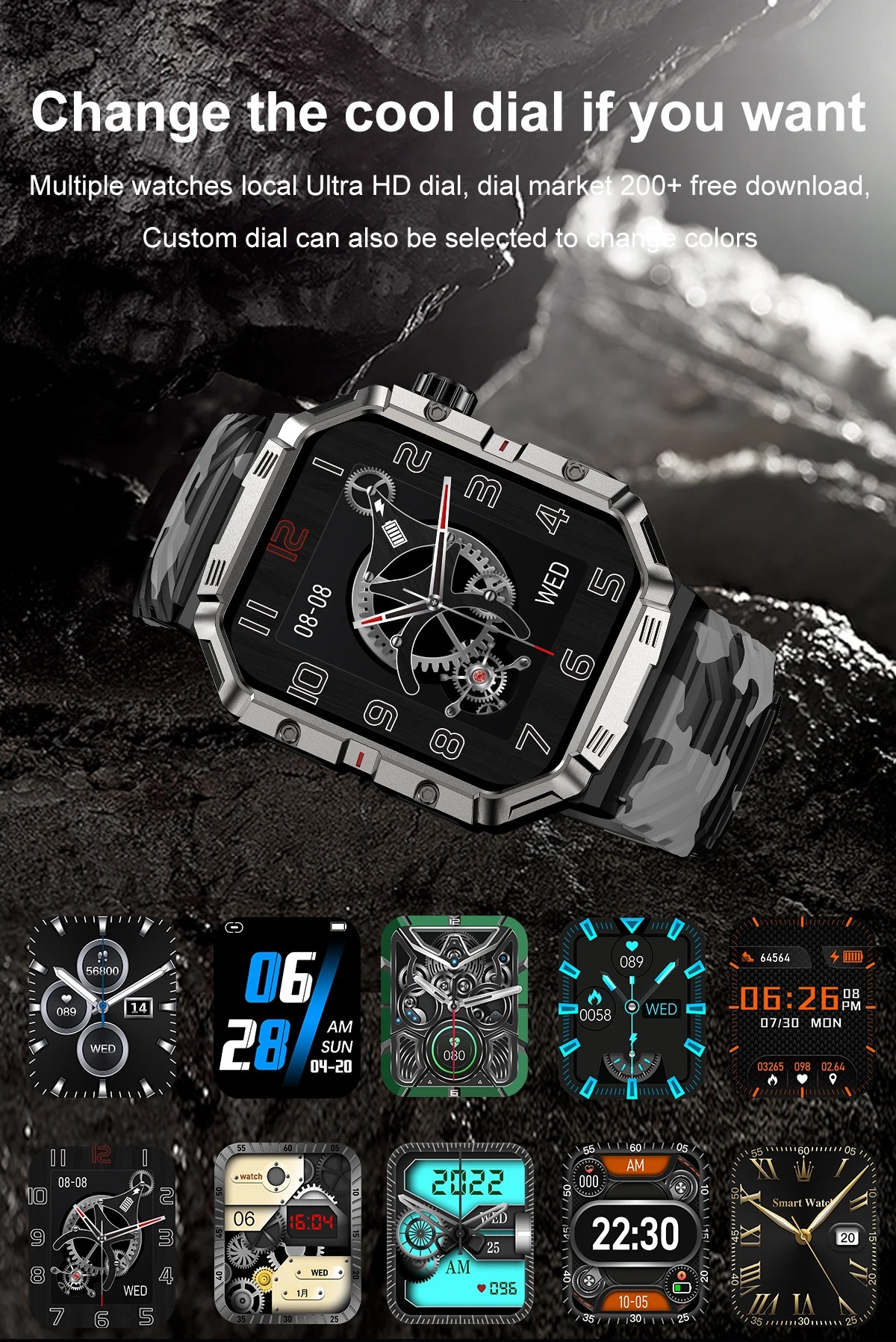 Hd Large Screen Outdoor Rugged Fitness Tracker Smartwatch Ip68 ...