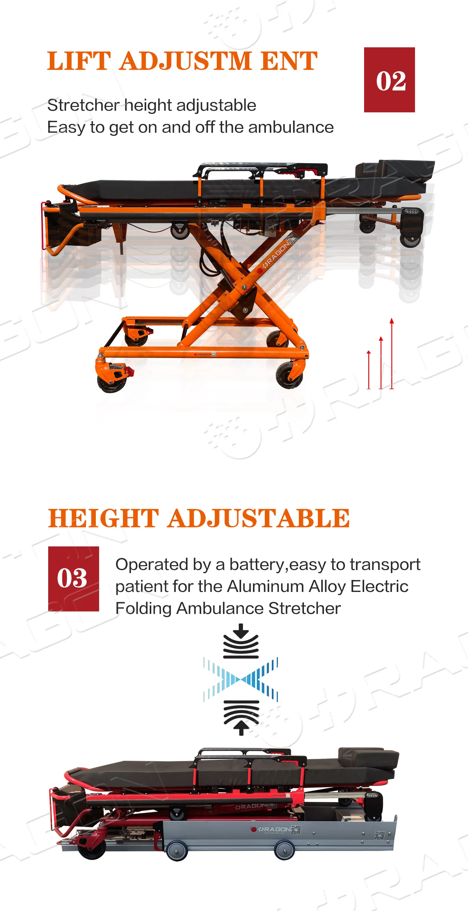 Hospital Heavy Duty Electric Automatic Lift Ambulance Stretcher Medical ...