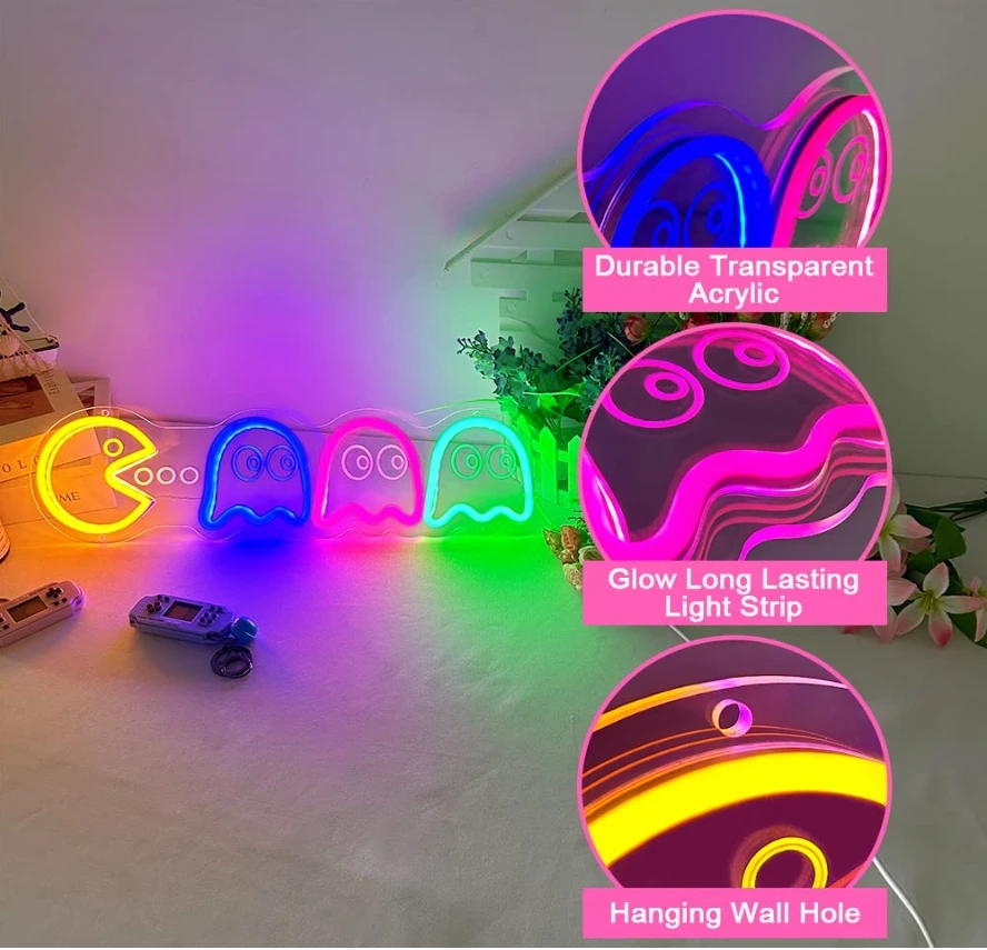 Cool 3D Arcade Theme Neon Night Light - Pac-Man USB Sign