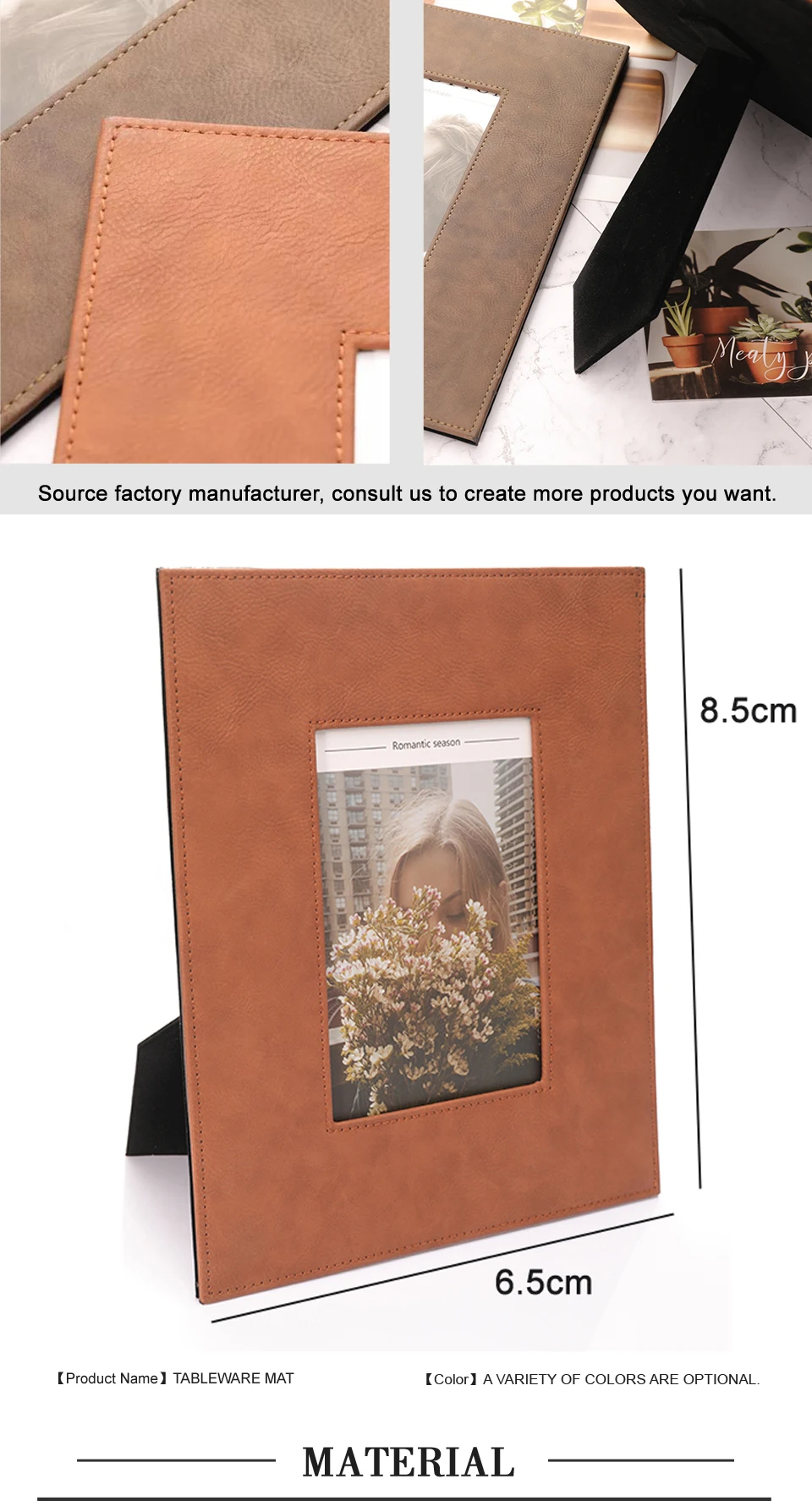 Luxury Photo Frame Home Desktop Office Decor Handmade Pu Leather Picture Frame With Stand Photo ...