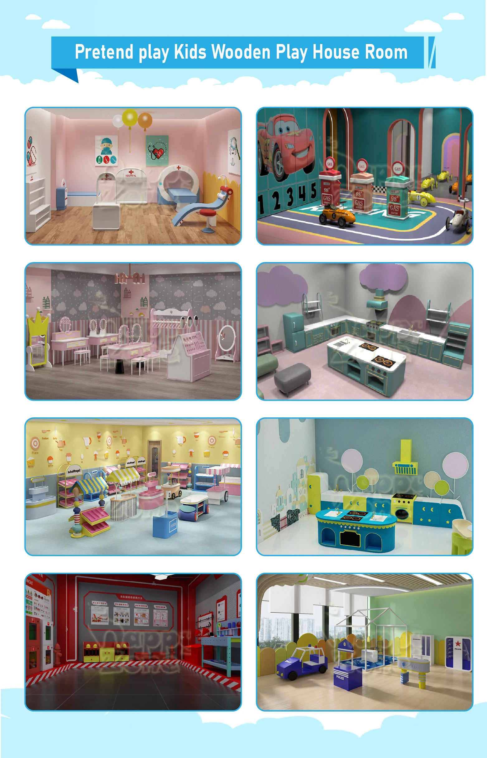 High-end Wooden Indoor Playground Role Play Pretend Play House City ...