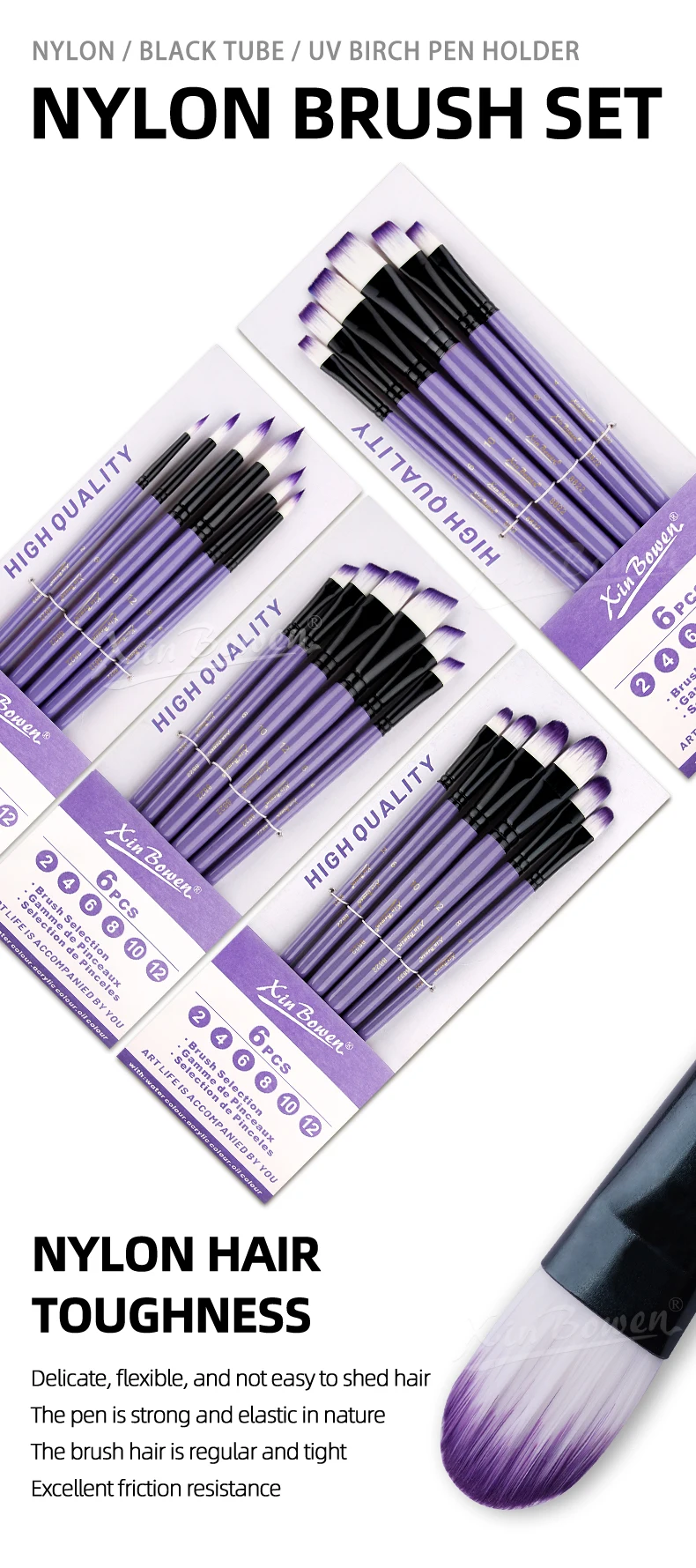 Xin Bowen Violet Color Fine Art Paint Brushes Set 6 Pieces Wood Handle ...