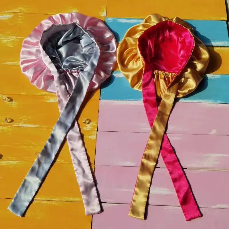 Wholesale Reversible Bonnets Edge Wrap Custom Long Band Satin Hair Silk ...