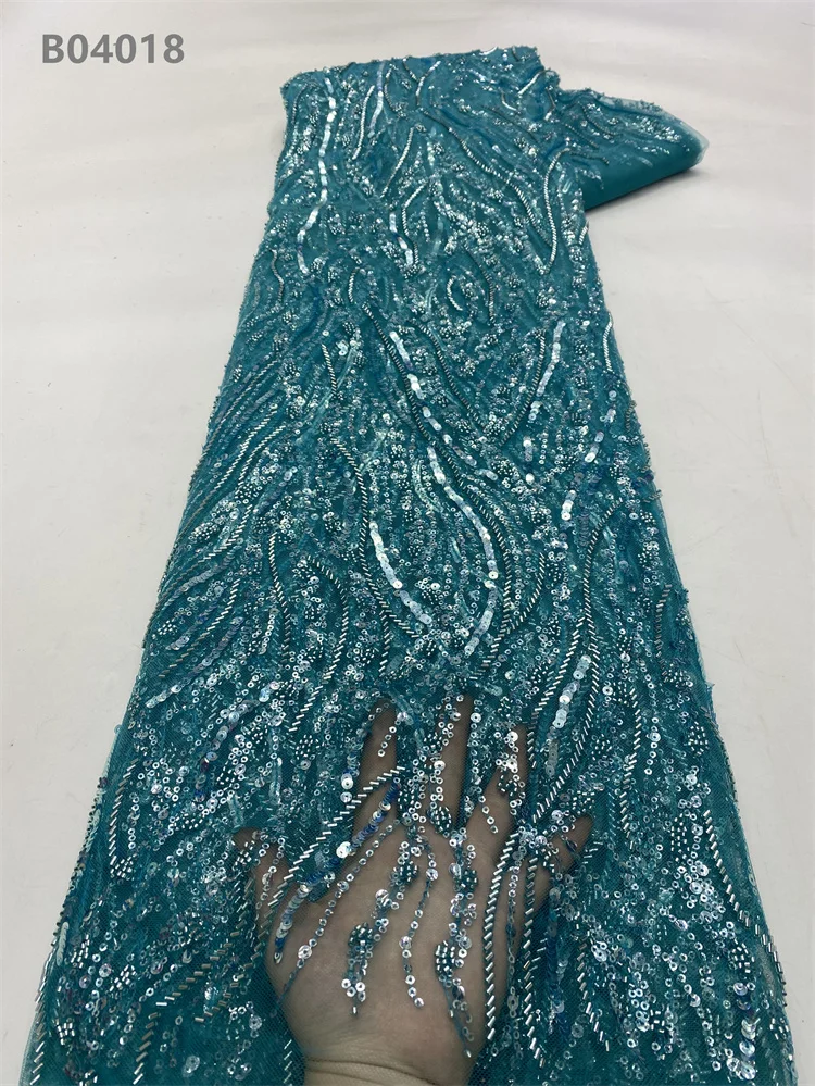 African Latest Black Beaded Lace Fabric - French Net Embroidery