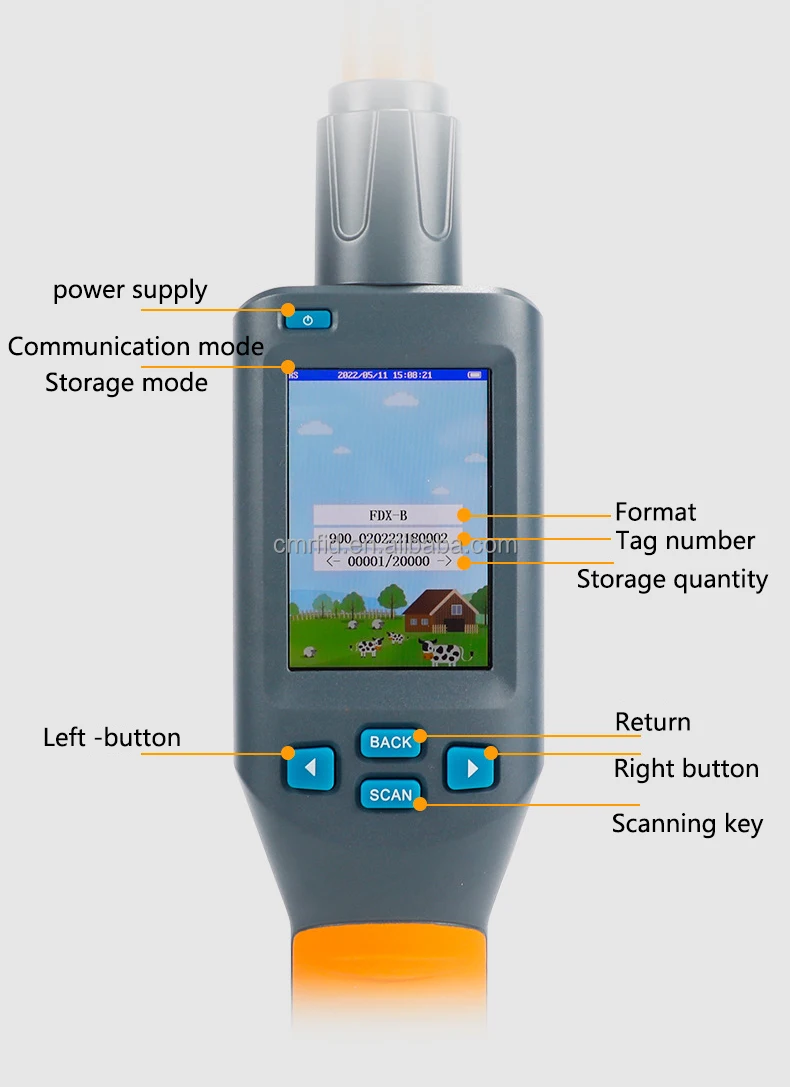 CMRFID Stick Ear Tag Scanner - Long Range Multi-Tag Reader