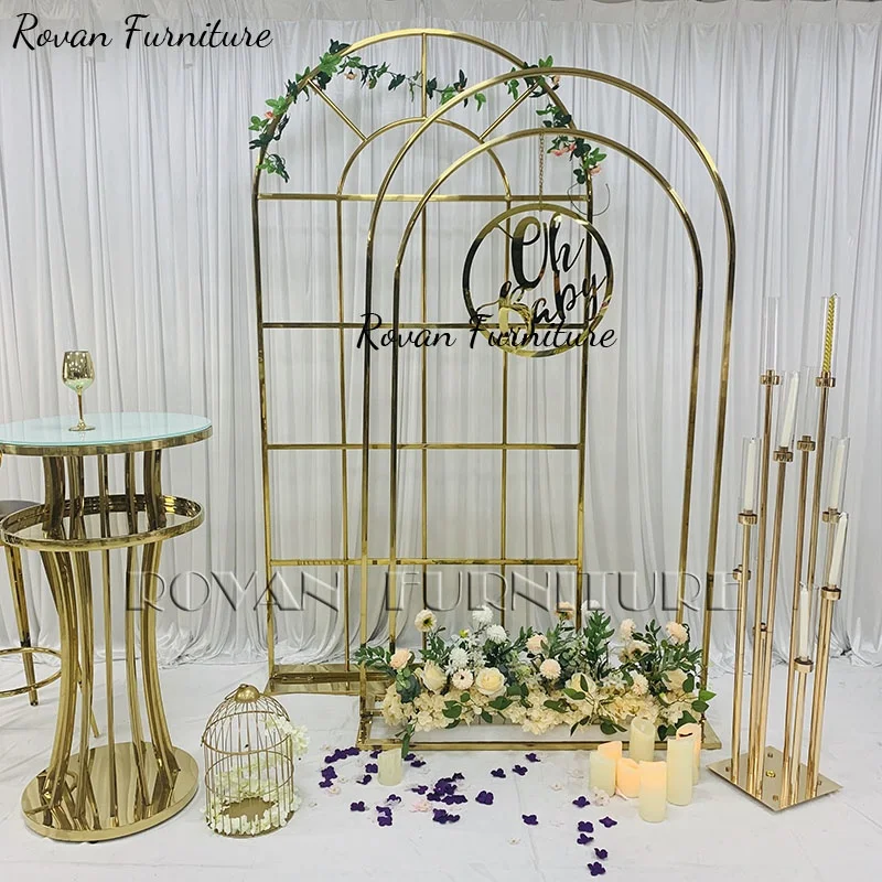 Elegant Style Hot Sale Gold Mesh Arch Backdropfor Events And Party Used ...