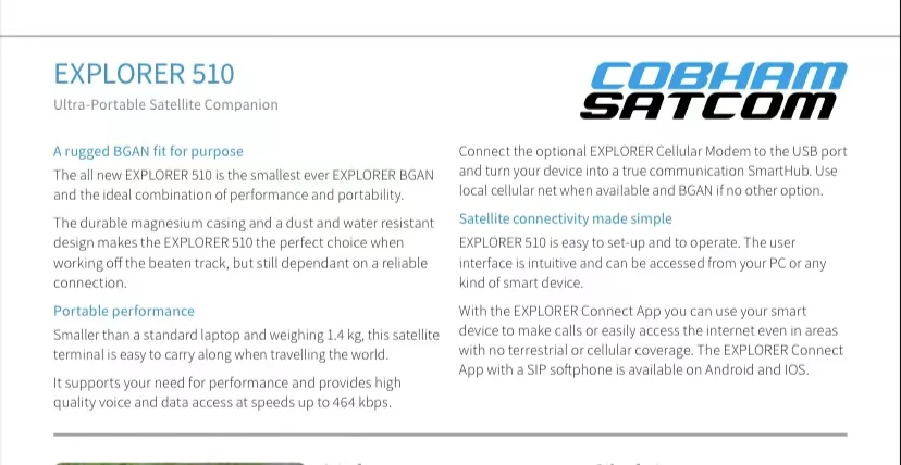 Inmarsat Cobham Explorer 510 BGAN Satellite Phone Durable Dustproof and Waterproof Terminal with ...